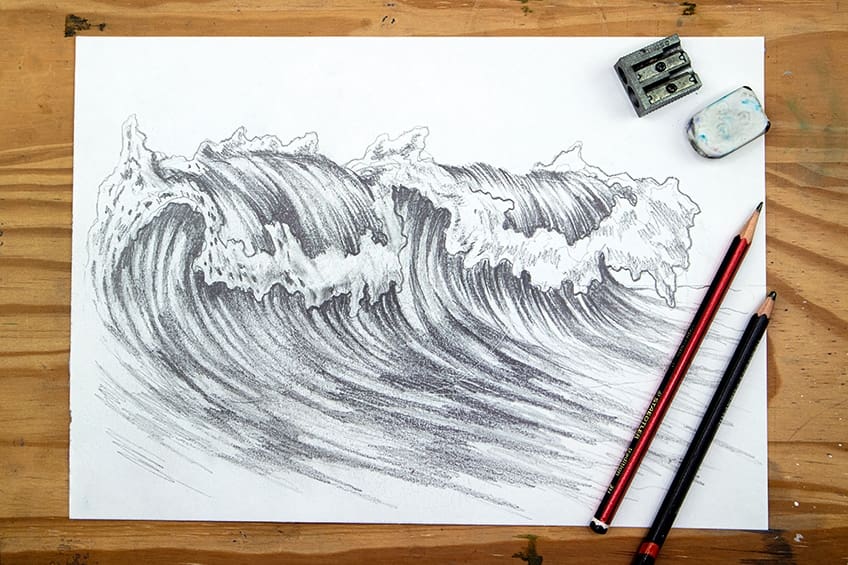 Comment dessiner des vagues - Un croquis réaliste des vagues de l'océan au crayon | Peintre ...